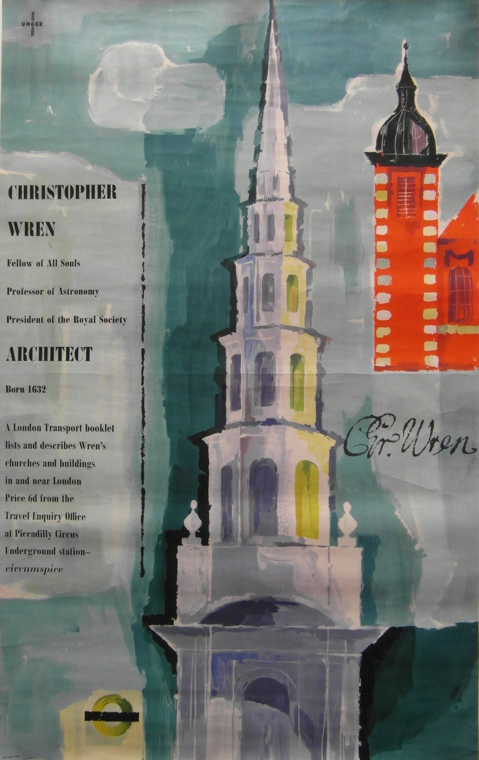 Original 1957 London Underground Poster 'Christopher Wren' by Hans ...